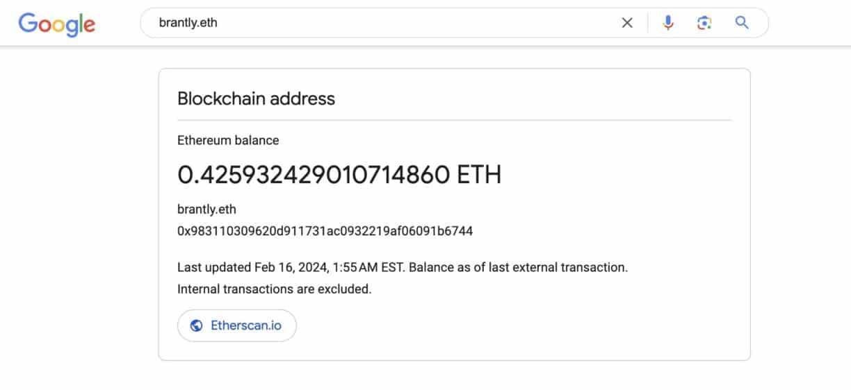 Google Leverages Etherscan for Ethereum Name Service Integration