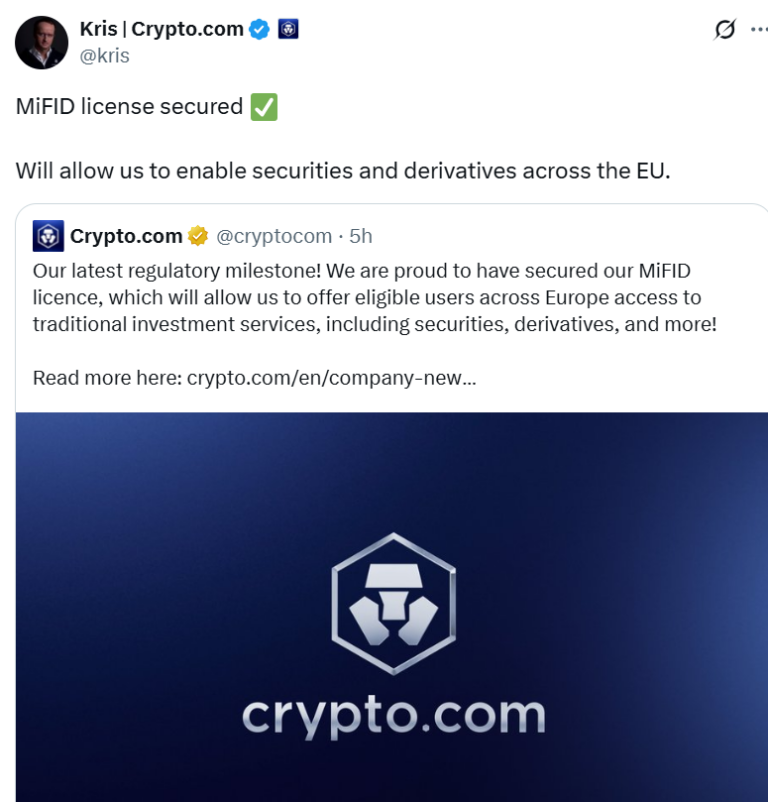 Crypto.com Approved to Provide Crypto Derivatives to EU Users | CoinGape
